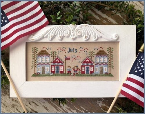 Country Cottage Needleworks July Mini Village - Patriotic Cross Stitch Pattern - 123Stitch