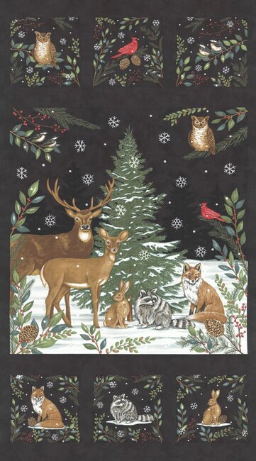 Deb Strain Woodland Winter Panel - Charcoal Black - Quilt Panel - 123Stitch