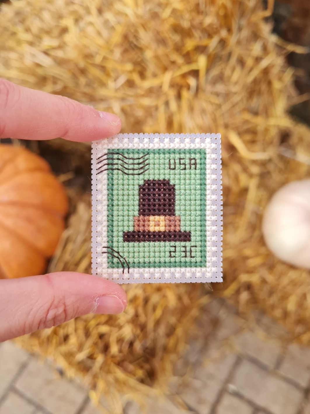 Cute Embroidery By Kate Pilgrim Hat Postage Stamp - Cross Stitch ...