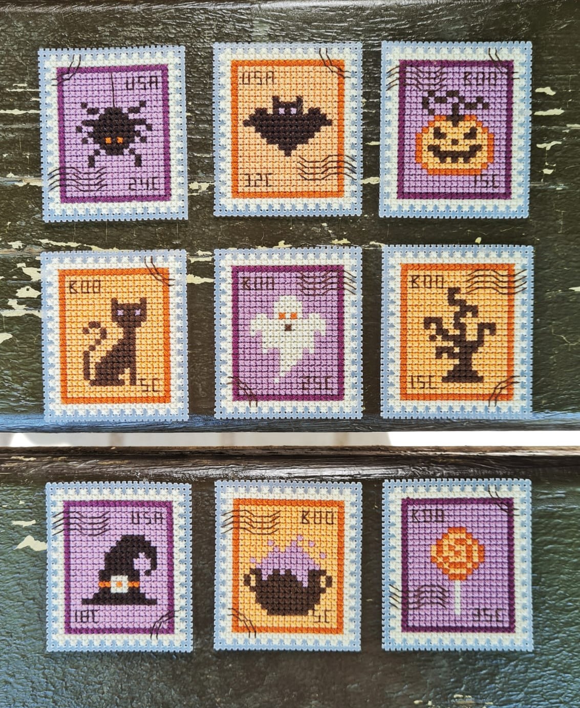 Cute Embroidery By Kate Halloween Postage Stamps - Cross Stitch Pattern ...